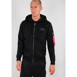 Herren Kapuzensweatjacke "Back Print Zip Hoody", schwarz, Gr. M, Alpha Industries, bedruckt, angeraute Sweatware, Obermaterial: 80% Baumwolle, 20%