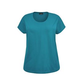 GOLDNER Damen Kurzarmshirt "Shirt mit Rundhalsausschnitt", blau, Gr. 58, Obermaterial: 100% Baumwolle CO., Shirts, Tiefer Rundhalsausschnitt