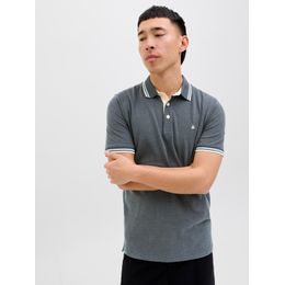 Jack & Jones JACK & JONES Herren Poloshirt "JJEPAULOS Poloshirt mit klassischem Kragen und figurbetonter Form", grau, Gr. XS, unifarben mit Farbeinsatz, Piqu&eacute;,