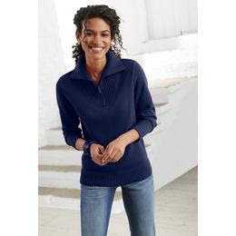 Casual Looks Damen Troyer "Pullover", blau, Gr. 50, meliert, unifarben, 50% Baumwolle, 50% Polyacryl, Pullover