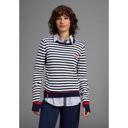 Kangaroos Damen Streifenpullover, blau, Gr. 44, bedruckt, geringelt, gestreift, kontrastfarbene Details, Feinstrick, Obermaterial: 50% Baumwolle, 50%