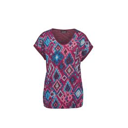 GOLDNER Damen Kurzarmshirt "Kurzgr&ouml;&szlig;e Shirt aus Effektgarn", blau, Gr. 20, Obermaterial: 100% Baumwolle CO., Shirts, Flammengarn