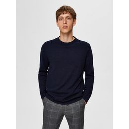 Selected Herren Rundhalspullover "SLHBERG CREW NECK NOOS", blau, Gr. M, unifarben, Strick, Obermaterial: 100% Baumwolle, Pullover, Baumwolle, regular