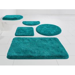 Badematte Grund, H:27mm, blau, Kunstfaser, Badematten, "Melos, Badvorleger, Badezimmer Teppich, sehr weich", melierte Optik, sehr weicher Flor,