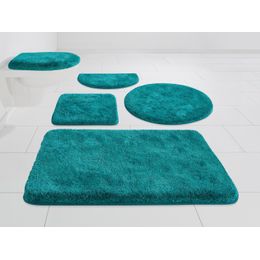Badematte Grund, H:27mm, blau, Kunstfaser, Badematten, "Melos, Badvorleger, Badezimmer Teppich, sehr weich", melierte Optik, sehr weicher Flor,