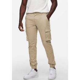 Only & Sons ONLY & SONS Herren Cargohose "ONSCAM STAGE CARGO CUFF LIFE 6687 NOOS", grau, Gr. 29, unifarben, Web, Obermaterial: 98% Baumwolle, 2% Elasthan, Hosen