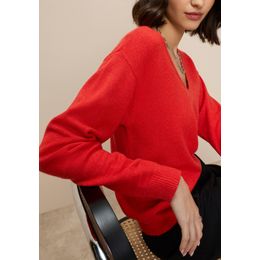 Tamaris Damen V-Ausschnitt-Pullover "mit lockerem Schnitt, aus flie&szlig;ender Viskose-Qualit&auml;t", orange, Basic, Gr. 36, unifarben, Feinstrick,