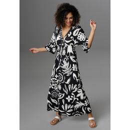 Damen Maxikleid, schwarz-wei&szlig;, Gr. 38, Aniston SELECTED, bedruckt, Single Jersey, Obermaterial: 95% Viskose, 5% Elasthan, Kleider, mit weiten,