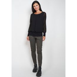 Seidel Moden Damen Langarmbluse, schwarz, Gr. 38, unifarben, Web, Obermaterial: 94% Polyester, 6% Elasthan, Blusen, mit gerafftem Rundhals, MADE IN