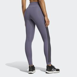 Damen Trainingstights "OPTIME 3-STREIFEN FULL LENGTH LEGGINGS", lila, Gr. L, adidas Performance, Obermaterial: 77% Polyester, 23% Elasthan, Hosen