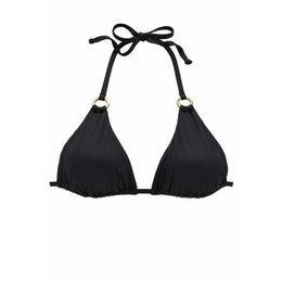 Lascana Damen Triangel-Bikini-Top "Italy", schwarz, Gr. 40, unifarben, Microfaser, Microfaser, Polyamid, Bikini-Oberteile, mit Zierringen