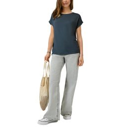 QS Damen Kurzarmshirt, blau, Gr. XXL, unifarben, Jersey, Obermaterial: 95% Lyocell, 5% Elasthan, Shirts, mit &Auml;rmelaufschlag