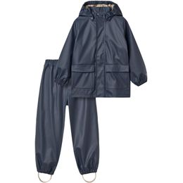 Wheat Jungen Regenjacke "Rainwear Ola Set", blau, Gr. 128, unifarben, Web, Obermaterial: 100% Polyester, Jacken, mit passender Regenhose, wasserdicht