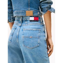 Tommy Jeans Damen Tapered-fit-Jeans "High waist - Mom-Jeans Tapered", blau, Gr. 24, Abriebeffekte, Denim/Jeans, Obermaterial: 99% Baumwolle, 1%