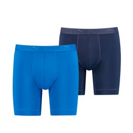 Puma Herren Langer Boxer "Puma MEN SPORT MICROFIBER LONG BOXERS 2P", Gr. S, blau, Jersey, Obermaterial: 88% Polyester, 12% Elasthan, Unterhosen, mit