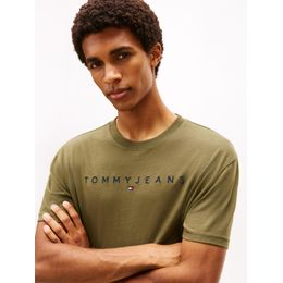 Tommy Jeans Herren T-Shirt "TJM REGULAR LINEAR LOGO EXT", gr&uuml;n, Gr. S, bestickt, unifarben, Single Jersey, Obermaterial: 100% Baumwolle, Shirts,
