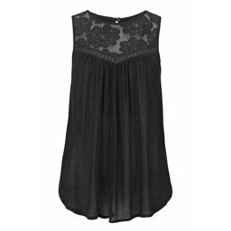 Buffalo Damen Crepebluse, schwarz, Gr. 42, unifarben, Cr&ecirc;pe, Obermaterial: 100% Viskose. Einsatz: 100% Baumwolle, Blusen, mit Spitzeneinsatz,