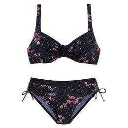 Lascana Damen B&uuml;gel-Bikini, schwarz, Gr. 36, bedruckt, gebl&uuml;mt, gepunktet, Polyamid, Bikini-Sets, mit gebl&uuml;mtem Print