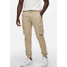 Only & Sons ONLY & SONS Herren Cargohose "ONSCAM STAGE CARGO CUFF LIFE 6687 NOOS", grau, Gr. 38, unifarben, Web, Obermaterial: 98% Baumwolle, 2% Elasthan, Hosen