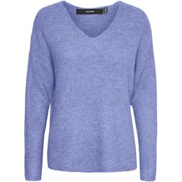 V&eacute;ro Moda VERO MODA Damen V-Ausschnitt-Pullover "VMCREWLEFILE LS V-NECK BLOUSE NOOS", blau, Gr. L, meliert, Strick, Obermaterial: 70% Polyacryl, 27% Nylon, 3%