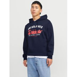 Jack & Jones JACK & JONES Herren Kapuzensweatshirt "JJELOGO SWEAT HOOD 2 COL 24/25 NOOS", blau, Gr. S, bedruckt, angeraute Sweatware, Obermaterial: 70% Baumwolle,