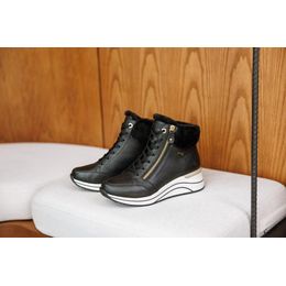 Remonte Damen Winterstiefelette, Gr. 42, schwarz, Leder, Textil, Schuhe, Keilabsatz, Schn&uuml;rboots mit wasserabweisender TEX-Membran
