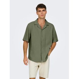 Only & Sons ONLY & SONS Herren Kurzarmhemd "ONSLATHAM RLXSS RESORT LINEN STRUC 0257", gr&uuml;n, Gr. M, unifarben, Web, Obermaterial: 55% Leinen, 45% Viskose, Hemden,