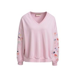Smith & Soul Sweatshirt SMITH & SOUL, Damen, Gr. S, sugar, Sweatware, Obermaterial: 70% Baumwolle, 20% Modal, 10% Polyester, bestickt, unifarben, oversize h&uuml;ftbedeckend, V-Ausschnitt, angesetztes B&uuml;ndchen, Sweatshirts Sweatshirt, mit V-Ausschnitt, Oversize, bestickt