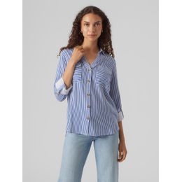 V&eacute;ro Moda VERO MODA Damen Hemdbluse "VMBUMPY L/S SHIRT NEW WVN GA NOOS", blau, Gr. S, gestreift, Web, Obermaterial: 100% Viskose, Blusen, Viskose, regular fit