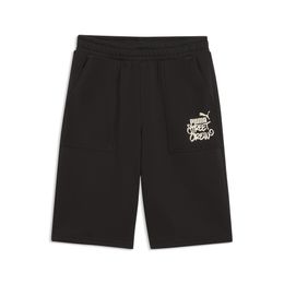 Puma M&auml;dchen Sporthose "MID 90s Relaxed Lange Shorts Jungen"schwarz, Gr. 152, bedruckt, Obermaterial: 68% Baumwolle, 32% Polyester, Hosen