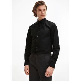 Calvin Klein Herren Businesshemd "POPLIN STRETCH SLIM SHIRT", schwarz, Gr. 45, unifarben, Popeline, Obermaterial: 96% Baumwolle, 4% Elasthan, Hemden,