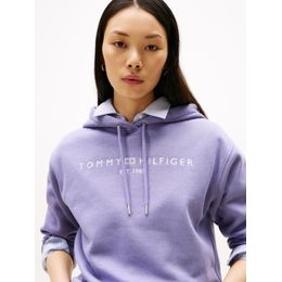 Tommy Hilfiger Damen Kapuzensweatshirt "MDRN REG CORP LOGO HOODIE", lila, Gr. S, unifarben, Sweatware, Obermaterial: 63% Baumwolle, 37% Polyester,
