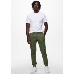 Only & Sons ONLY & SONS Herren Cargohose "ONSCAM STAGE CARGO CUFF LIFE 6687 NOOS", gr&uuml;n, Gr. 32, unifarben, Web, Obermaterial: 98% Baumwolle, 2% Elasthan, Hosen