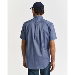 Gant Herren Kurzarmhemd "REG OXFORD SHIRT", blau, Gr. S, Web, Obermaterial: 100% Baumwolle, Hemden, Gant-Stickerei