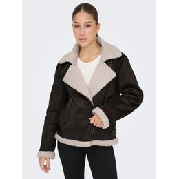 Only Damen Lederimitatjacke "ONLNEWDIANA AVIATOR JACKET CC OTW", beige, Gr. M, unifarben, Web, Obermaterial: 100% Polyester, Jacken