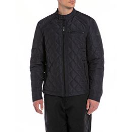 Replay Herren Steppjacke "Saber Mid", blau, Gr. L, unifarben, Obermaterial: 100% Polyester, Jacken, mit kurzem Stehkragen