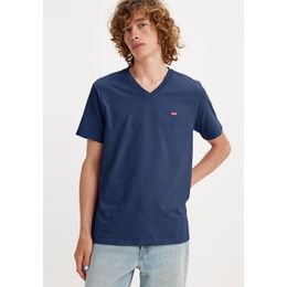 Levi's LEVI'S Herren V-Shirt "LE ORIGINAL HM VNECK", blau, Gr. XXL, unifarben, Jersey, Obermaterial: 100% Baumwolle, Shirts, mit Logostickerei