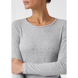 comma, Damen Longsleevegrau melange, Gr. 48, COMMA CASUAL IDENTITY, meliert, Single Jersey, Obermaterial: 95% Viskose, 5% Elasthan, Shirts, mit