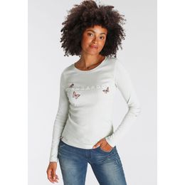 Kangaroos Damen Langarmshirt, blau, Gr. 52, bedruckt, kontrastfarbene Details, unifarben mit Farbeinsatz, Rippware, Obermaterial: 100% Baumwolle,