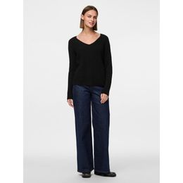 Pieces Damen V-Ausschnitt-Pullover "PCELLEN LS V-NECK KNIT NOOS BC", schwarz, Gr. XS, unifarben, Strick, Obermaterial: 62% Polyester, 22% Polyacryl,