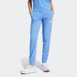 Damen Sporthose "ESSENTIALS 3-STREIFEN FRENCH TERRY CUFFED", blau, Gr. S, adidas Sportswear, Obermaterial: 55% Baumwolle, 36% Polyester, 9% Viskose,