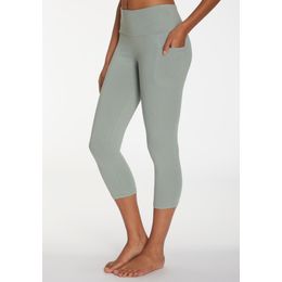 active by Lascana LASCANA ACTIVE Damen 3/4-Leggings, Gr. 32, gr&uuml;n, Obermaterial: 95% Baumwolle, 5% Elasthan, unifarben, Basic, Hosen, mit Handytasche, Loungewear