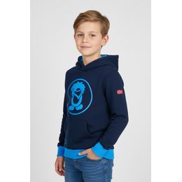 Trollkids Jungen Kapuzensweatshirt "KIDS TROLL SWEATER", blau, Gr. 176, bedruckt, unifarben, Jersey, Obermaterial: 80% Baumwolle, 20% Polyester,
