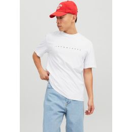 Jack & Jones JACK & JONES Herren Rundhalsshirt "JJESTAR mit Pigmentprint und Baumwollgef&uuml;hl", wei&szlig;, Gr. L, bedruckt, Single Jersey, Obermaterial: 100% Baumwolle,