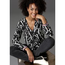 Aniston CASUAL Damen Schlupfbluse, schwarz-wei&szlig;, Gr. 42, bedruckt, Web, Obermaterial: 100% Viskose, Blusen, mit Buchstaben bedruckt