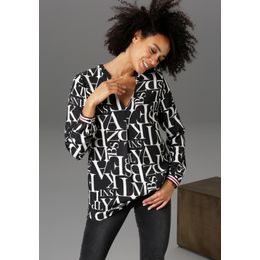 Aniston CASUAL Damen Schlupfbluse, schwarz-wei&szlig;, Gr. 36, bedruckt, Web, Obermaterial: 100% Viskose, Blusen, mit Buchstaben bedruckt
