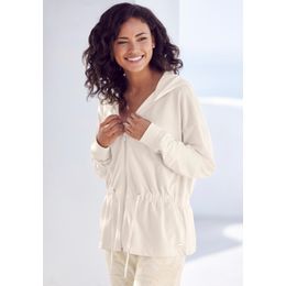 Lascana Damen Sweatjacke, Gr. 36, beige, angeraute Sweatware, Obermaterial: 50% Baumwolle, 50% Polyester, unifarben, Sweatjacken, mit Tunnelzug in