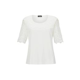 GOLDNER Damen Langarm-Poloshirt "Viskose-Blusenshirt mit Spitze", wei&szlig;, Gr. 46, Obermaterial: 95% Viskose CV. 5% Elasthan EL., Shirts, Ohne