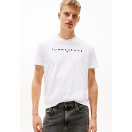 Tommy Jeans Herren T-Shirt "TJM REGULAR LINEAR LOGO EXT", wei&szlig;, Gr. XL, bestickt, unifarben, Single Jersey, Obermaterial: 100% Baumwolle, Shirts,