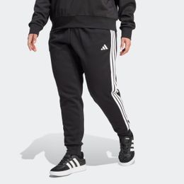 Damen Sporthose "ESSENTIALS 3-STREIFEN FLEECE SLIM (GROSSE GR&Ouml;SSEN)", schwarz-wei&szlig;, Gr. 1X, adidas Sportswear, Obermaterial: 55% Baumwolle, 36%